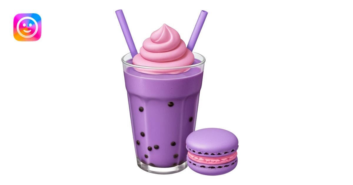 purple boba drink emoji with a macaron, no eyes, no mouth, simple and ...