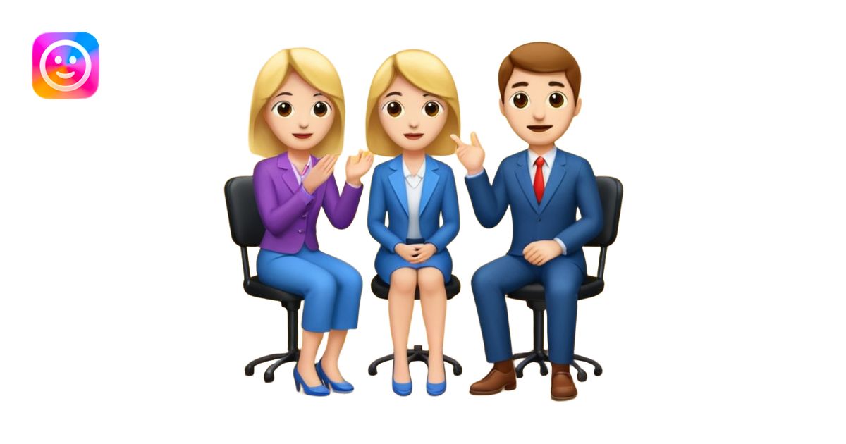 interview, three people, on stage emoji | AI Emoji Generator
