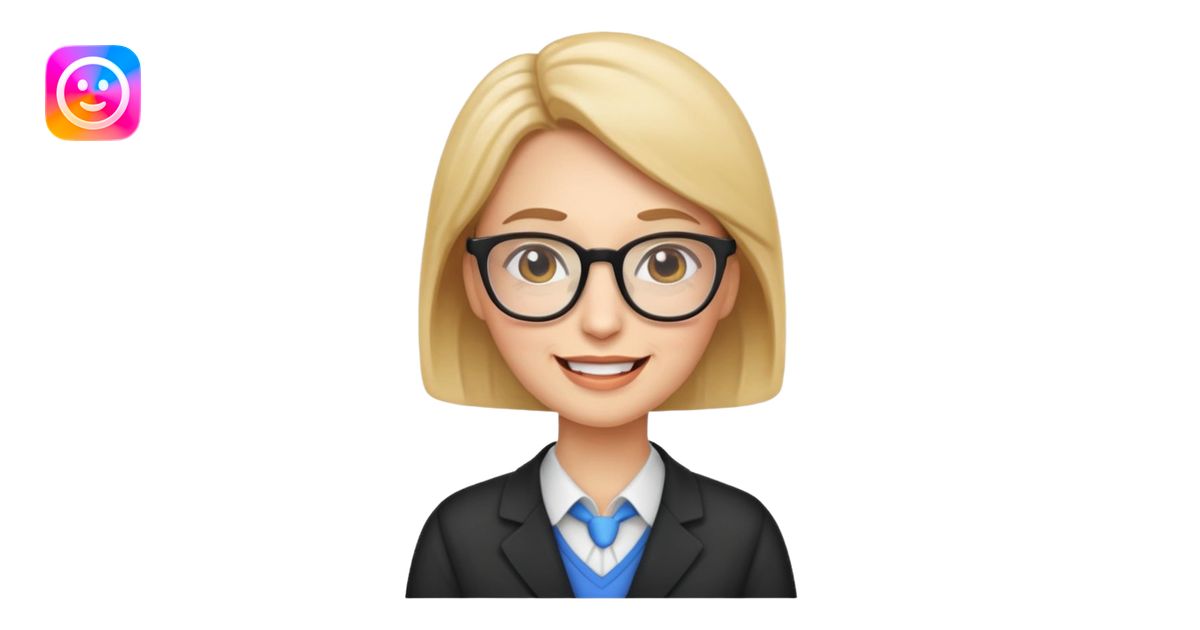 emoji-style face of a teacher character with glasses, professional yet ...