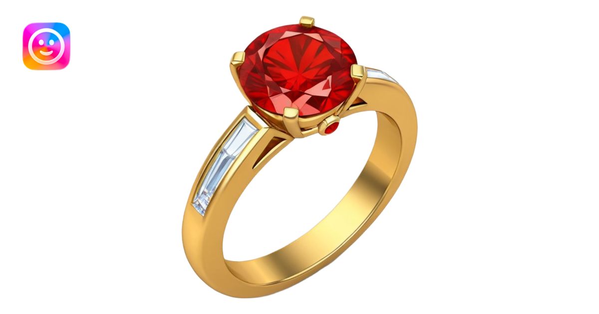 anillo de compromiso dorado con la gema roja emoji | AI Emoji Generator