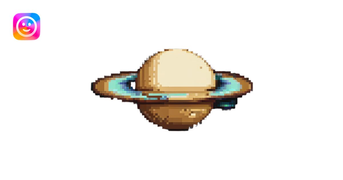 Pixel art Saturn planet in greyscale illustration | AI Emoji Generator