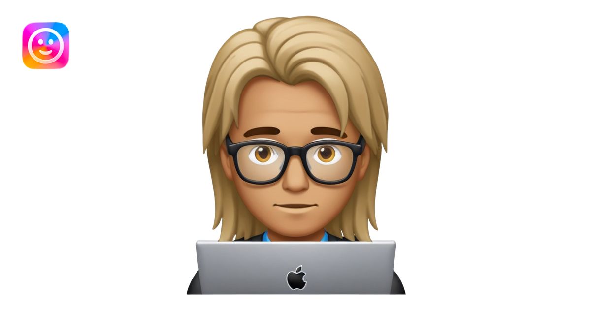 A bulk long hair dyed guy with glasses using a Linux computer emoji ...