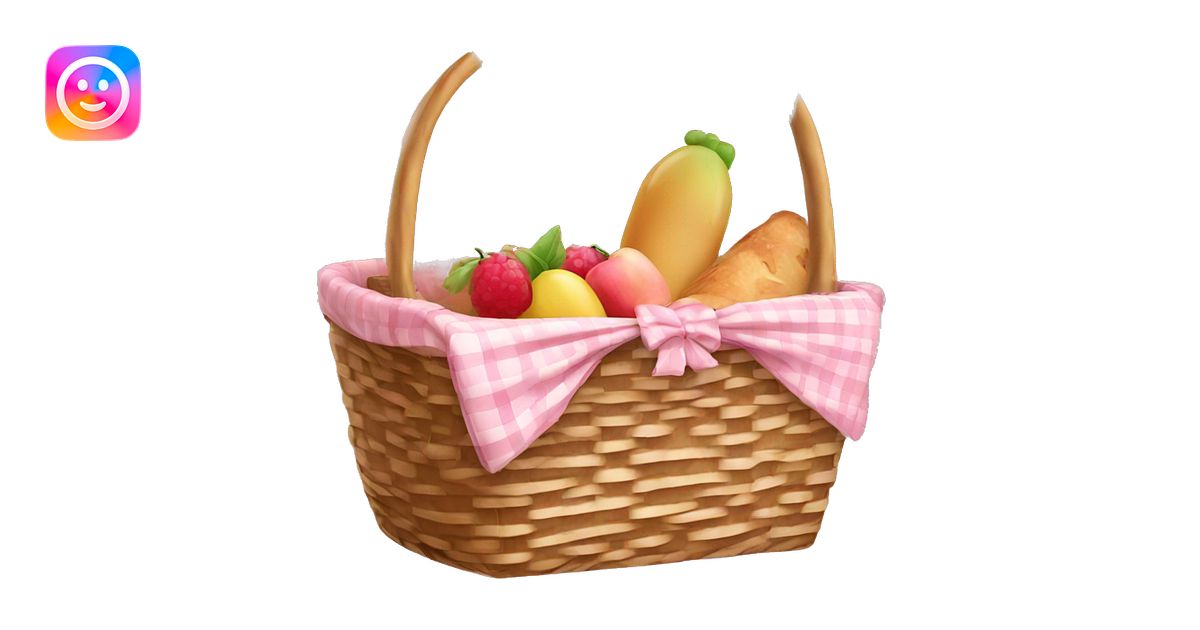 Picnic basket in light pink bow emoji | AI Emoji Generator