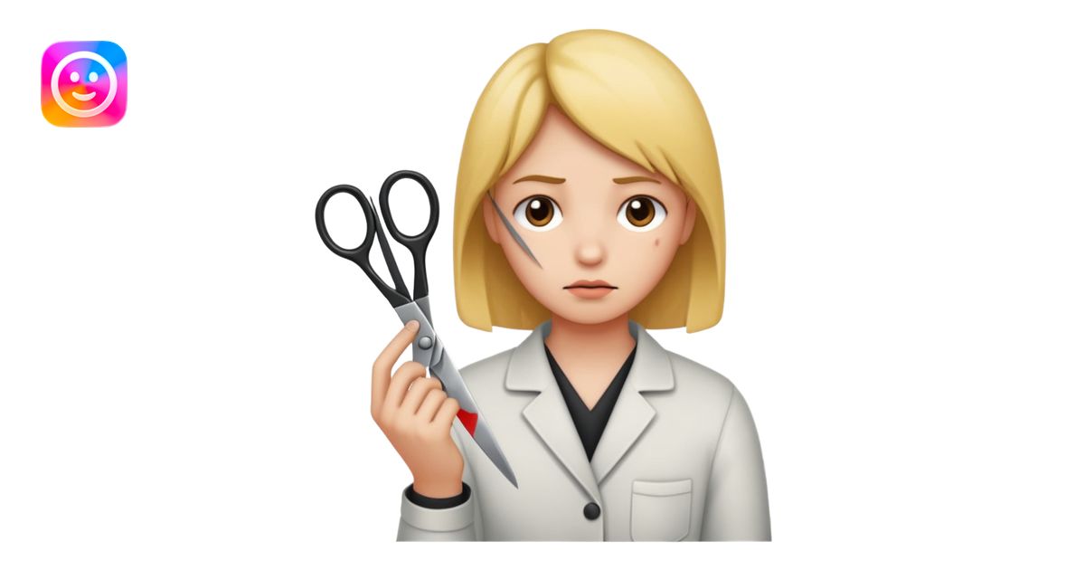 Sad face with scissors cutting hand emoji | AI Emoji Generator