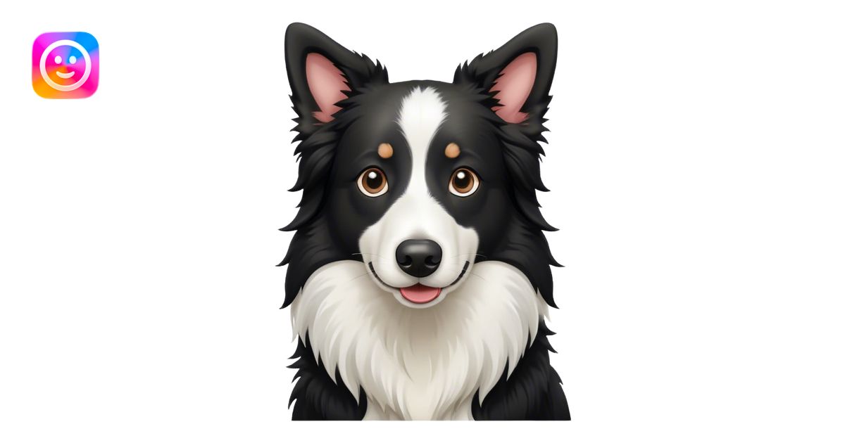 black and white border collie with long nose and fluffy chest emoji ...