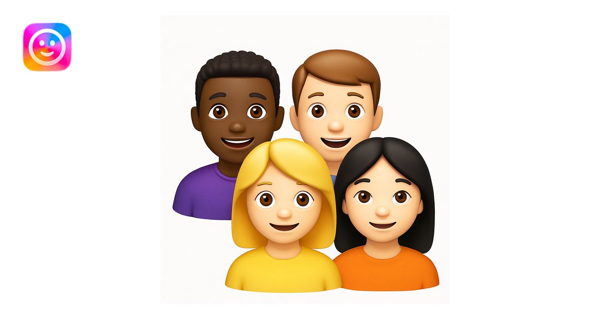 A 3D emoji in iOS emoji aesthetic style showing a small group of people ...