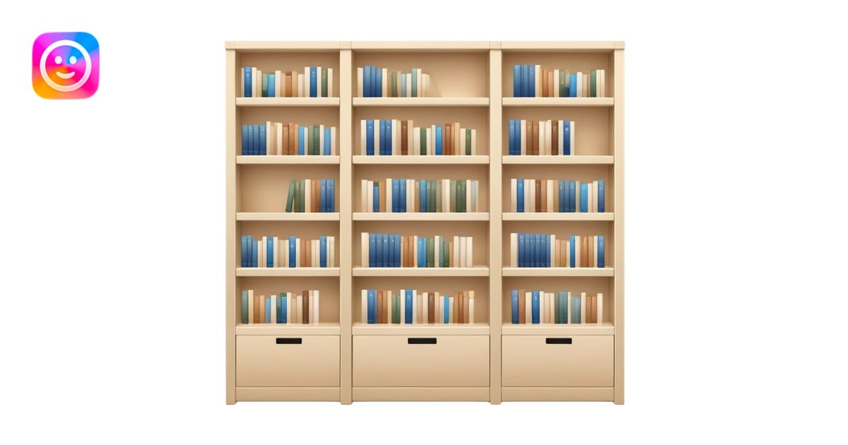 IKEA bookshelf filled with neutral-colored books emoji | AI Emoji Generator