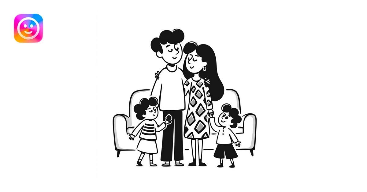 a family in a hand-drawn doodle style, simple lines, playful ...