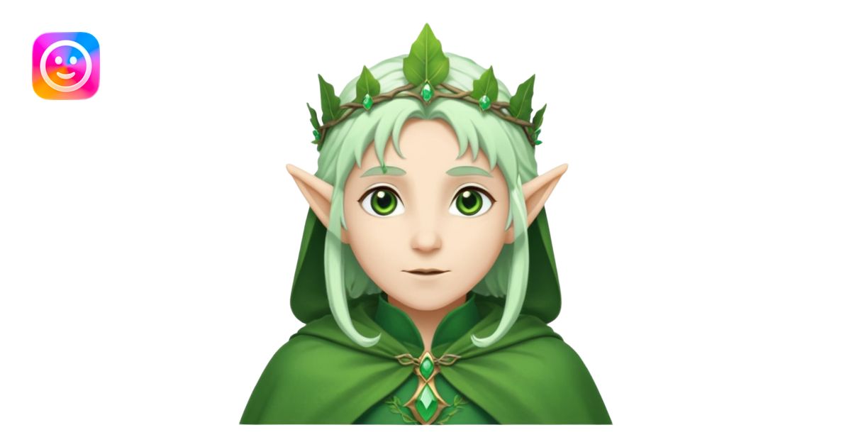Forest Elf – elegant green-skinned elf with leaf crown and cloak, white ...