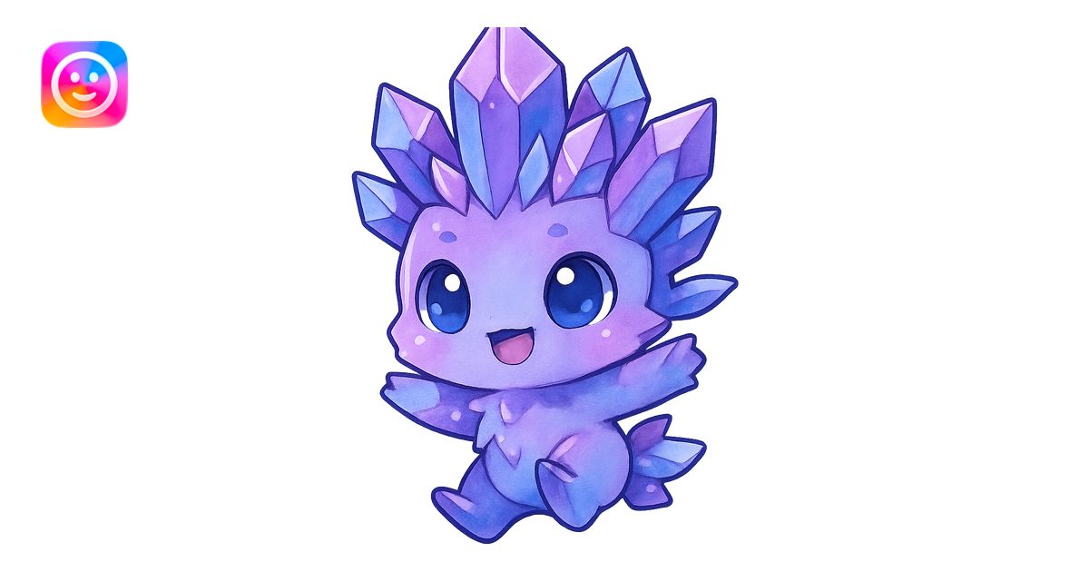 chibi kawaii crystal sprite creature in purple, blue, and pink colors ...