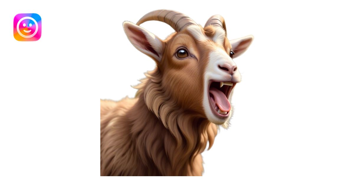 Cinematic Cute Yawning Brown Goat Portrait Emoji, Head tilted slightly ...