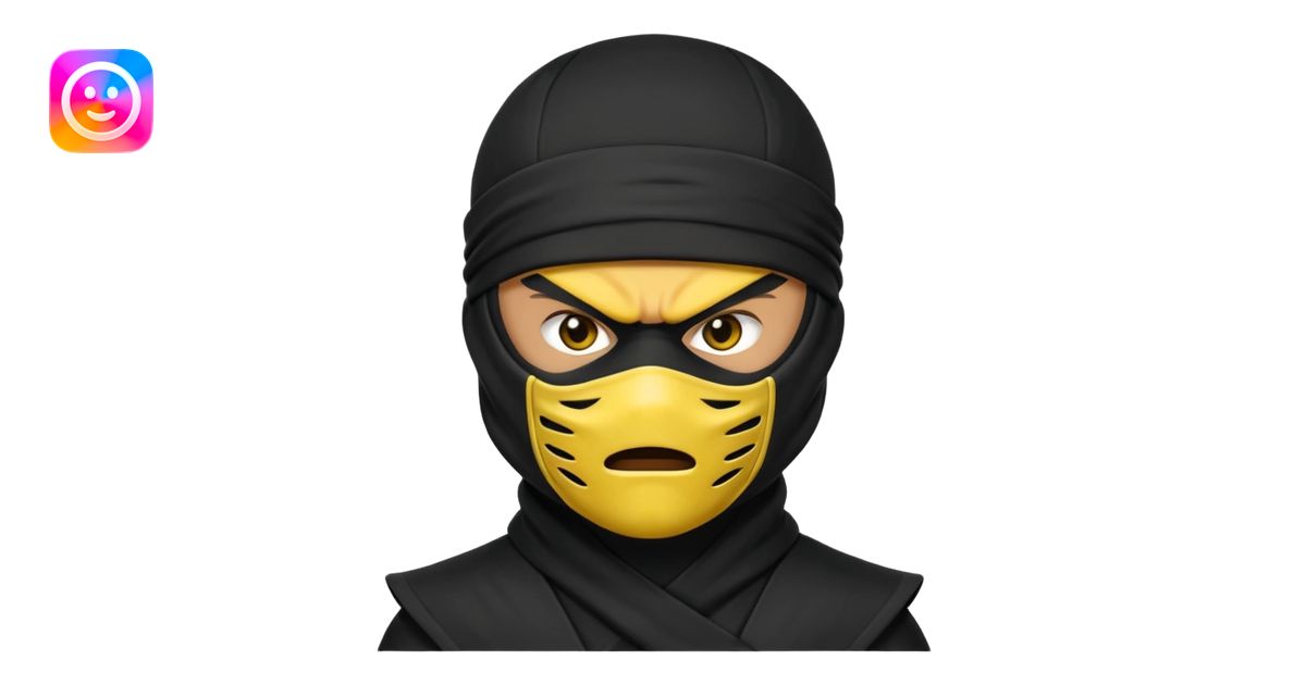 angry ninja face emoji, classic yellow emoji style, all black ninja ...