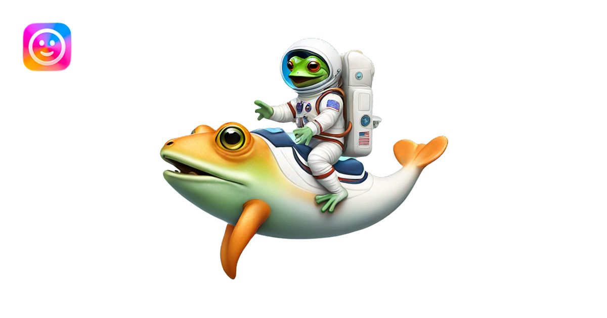 Frog wearing astronaut suit riding dolphin emoji | AI Emoji Generator