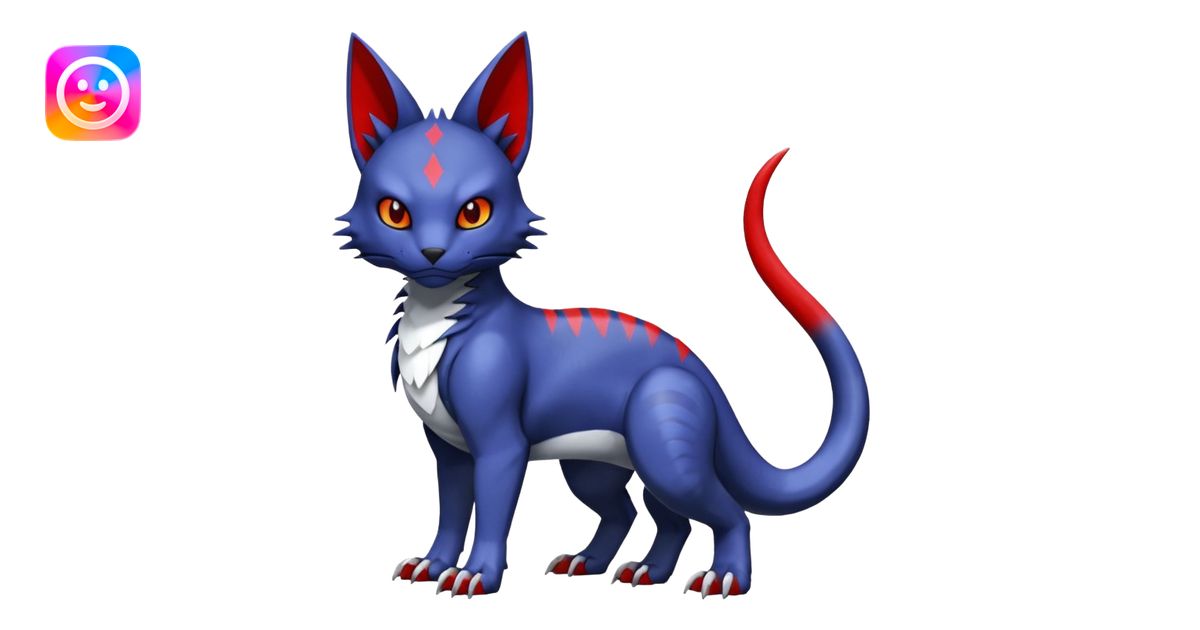 midnight blue-gray-black, with red markings, white belly, scaley Bastet ...