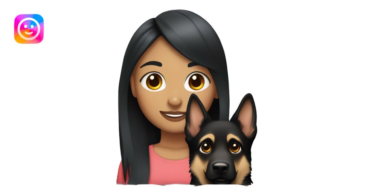 Black hair light skin girl with German shepherd emoji | AI Emoji Generator