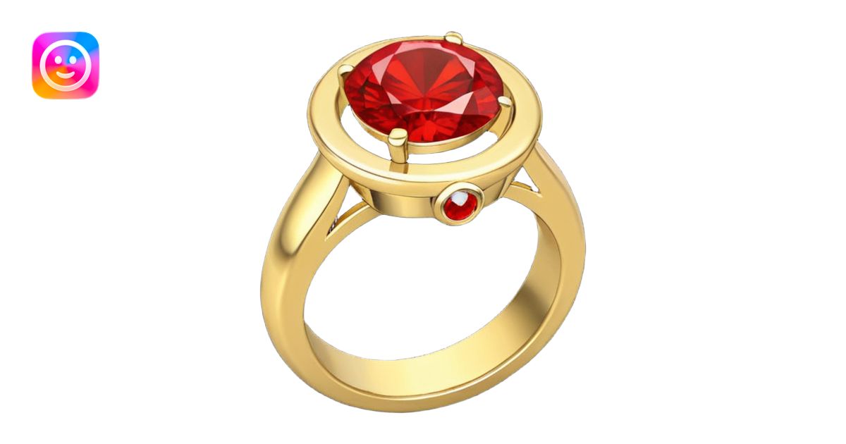 anillo de compromiso dorado con la gema roja emoji | AI Emoji Generator