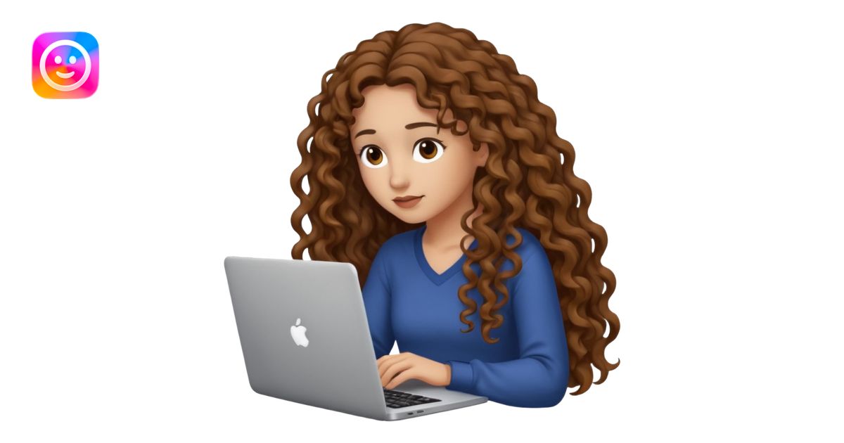 A young woman with too mach long curly brown hair, she has light, white ...