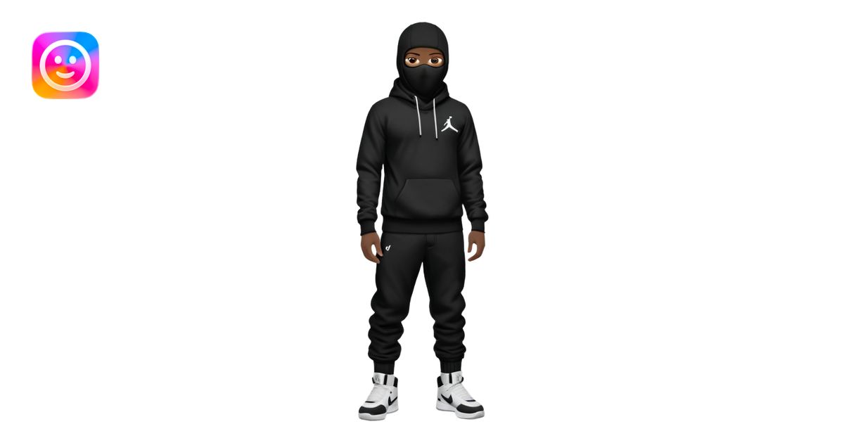 a Black individual wearing a ski mask or balaclava. Pose the Black ...