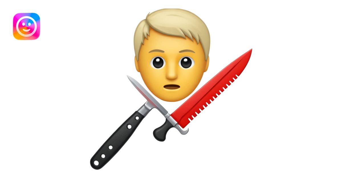 Ein lächender Kopf mit Messer hinterm Rücken emoji | AI Emoji Generator