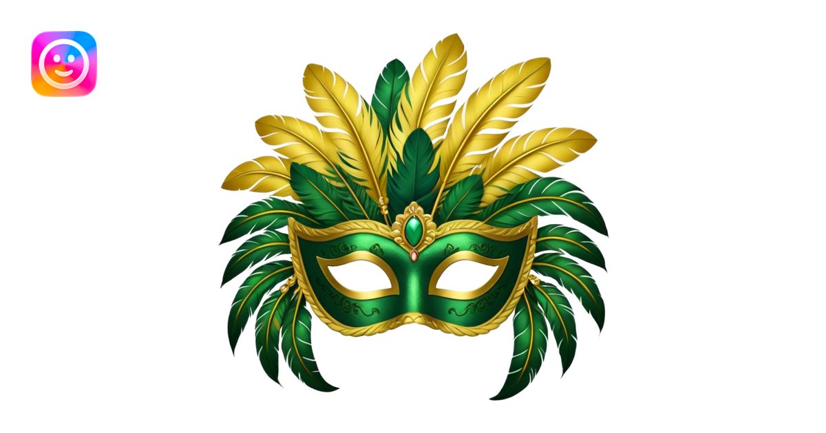 masquerade mask with yellow and green feathers emoji | AI Emoji Generator