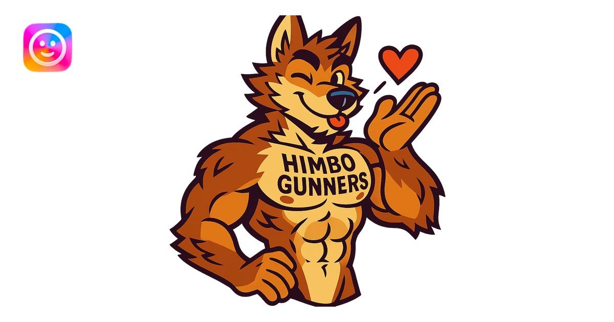 muscular wolf furry, shirtless, with 'Himbo Gunners' tattooed on his ...