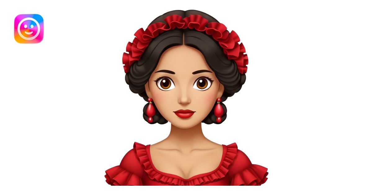 Spanish woman with dark hair wearing traditional flamenco dress emoji ...