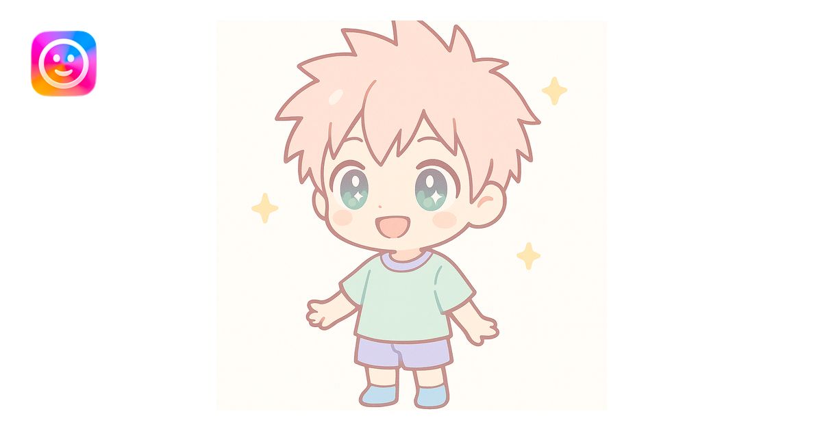 anime style chibi boy with spiky hair, smiling illustration | AI Emoji ...