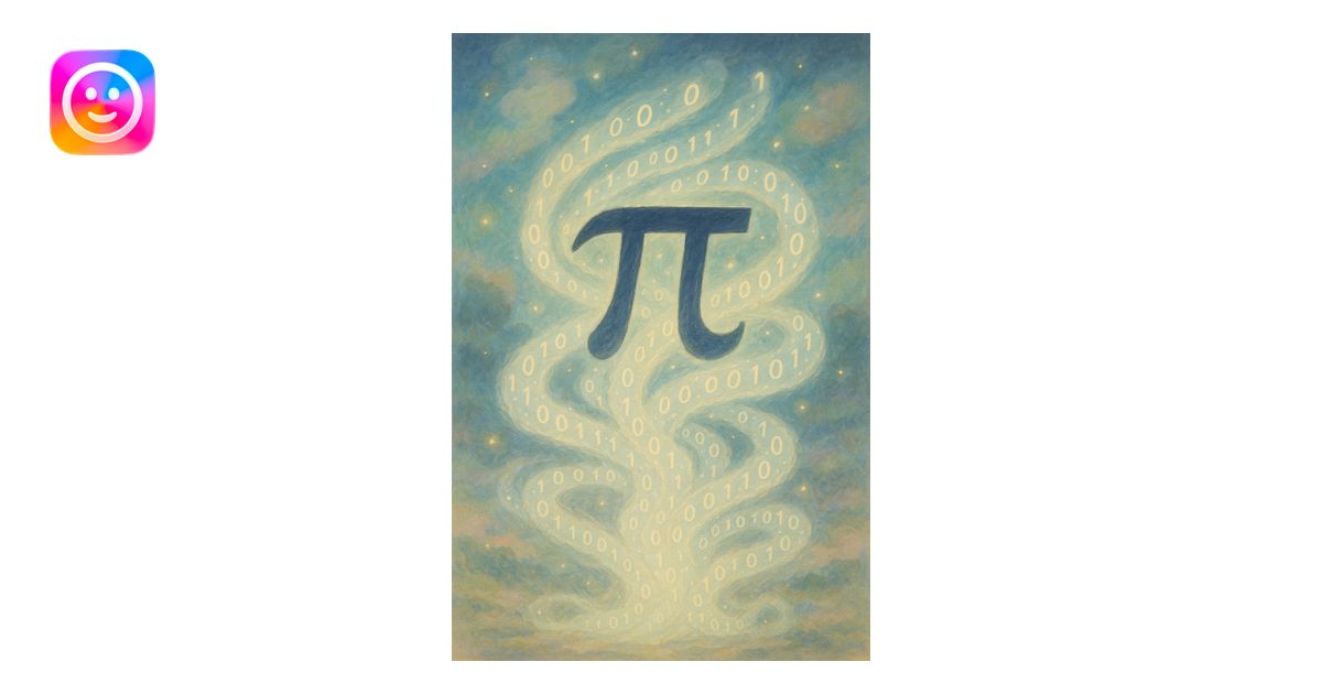 combine the π (pi) math symbol, binary code, and digital mist emerging ...