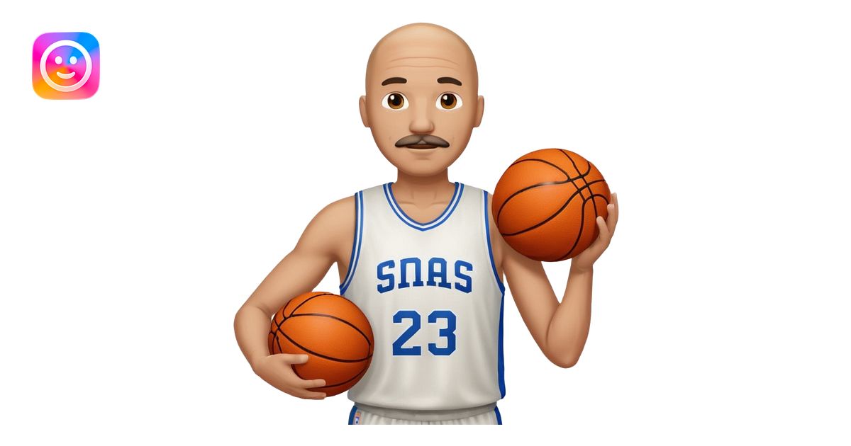 bald man basketball player white jersey with mustache holding basket ...