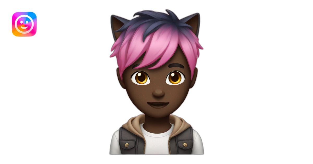 dark skin catboy with pink hair emoji | AI Emoji Generator