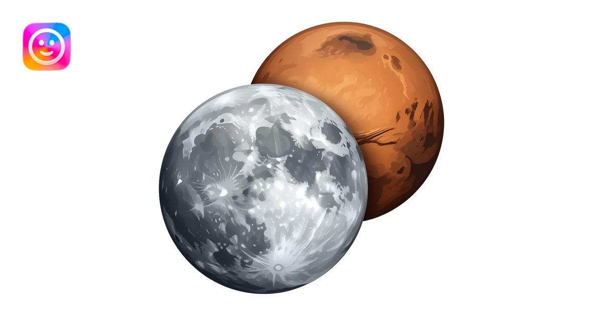 mars and moon planets. Planets staggered moon in front and corner of ...