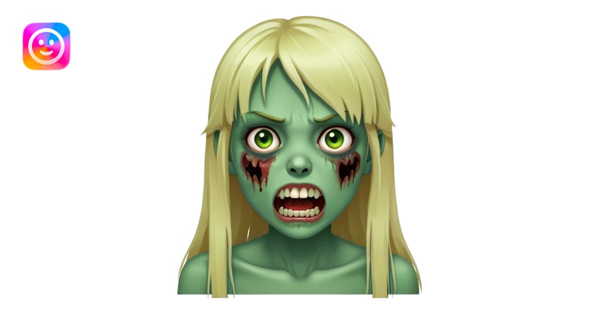 Zombie girl with green skin, visible bruises on face, mouth open ...