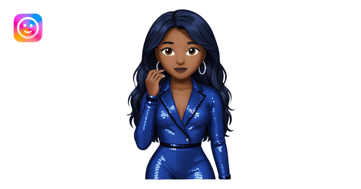 Normani from Fifth Harmony with long black hair, dark indigo sequin outfit emoji | AI Emoji ...