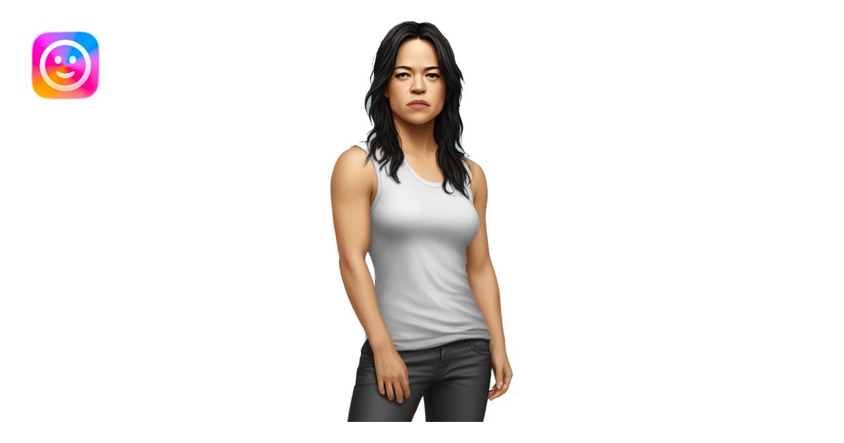 michelle rodriguez serious wearing tee emoji | AI Emoji Generator