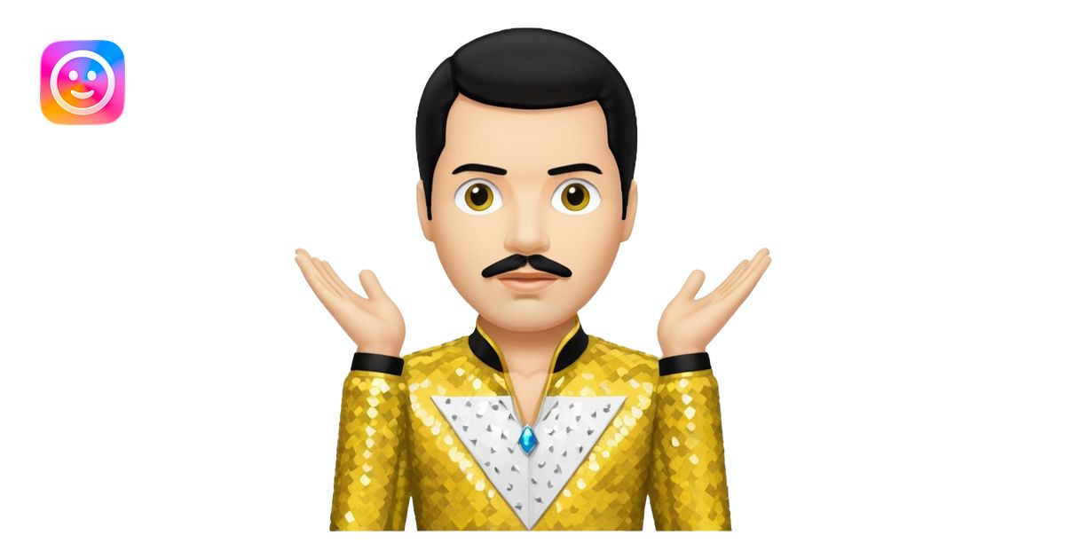 Freddie Mercury with black hair, yellow sequin outfit emoji | AI Emoji ...