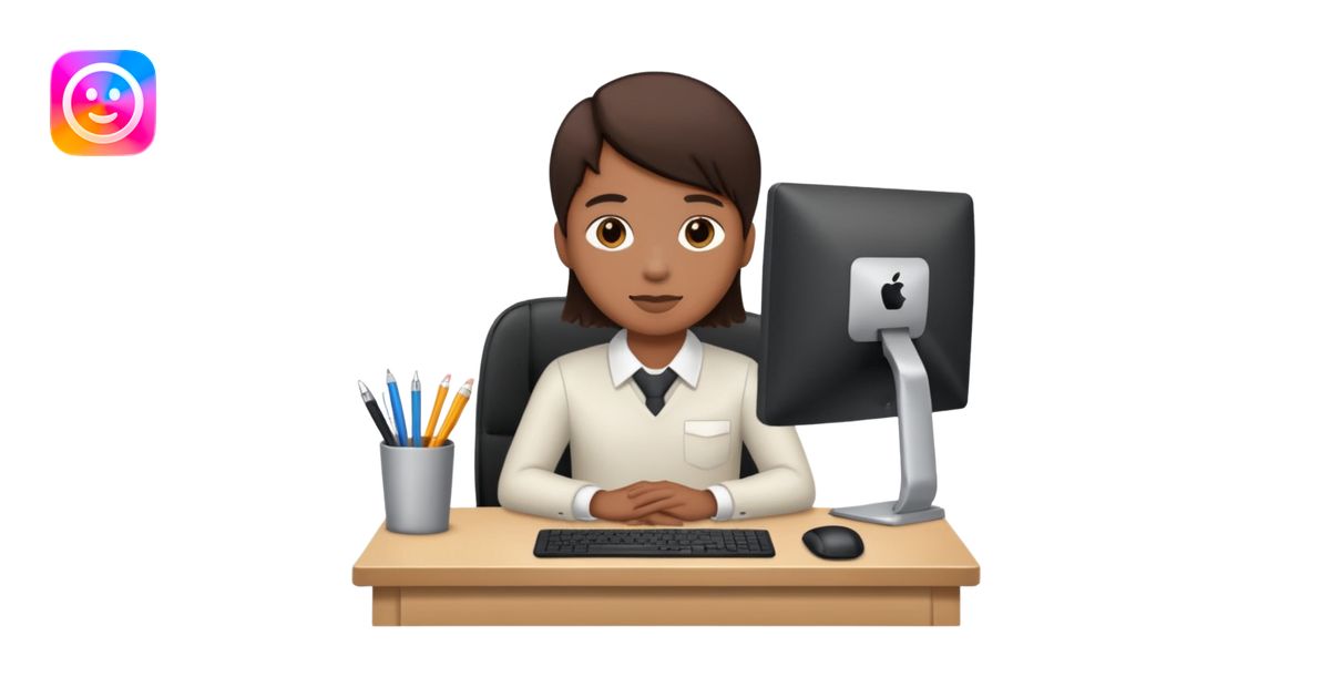 one employee sitting in front of the desk emoji | AI Emoji Generator