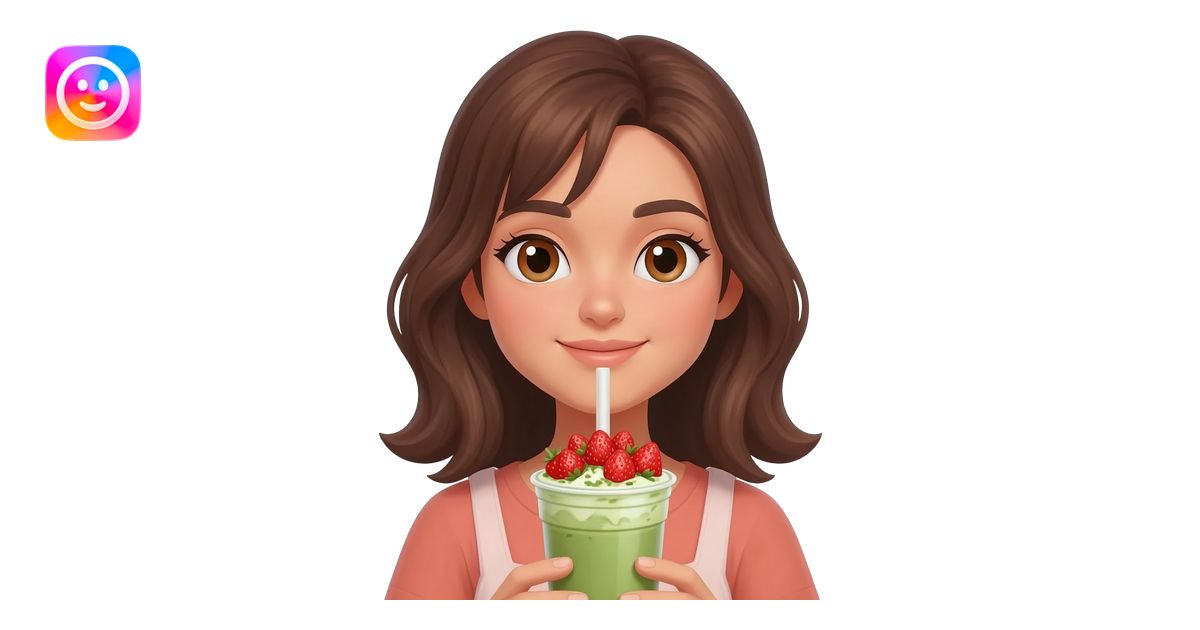 Brown hair girl white hazel eyes slight tan holding strawberry matcha ...