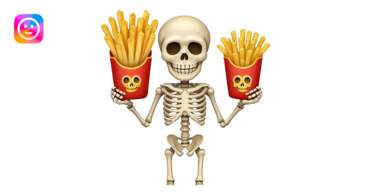 Skeleton holding French fries emoji | AI Emoji Generator