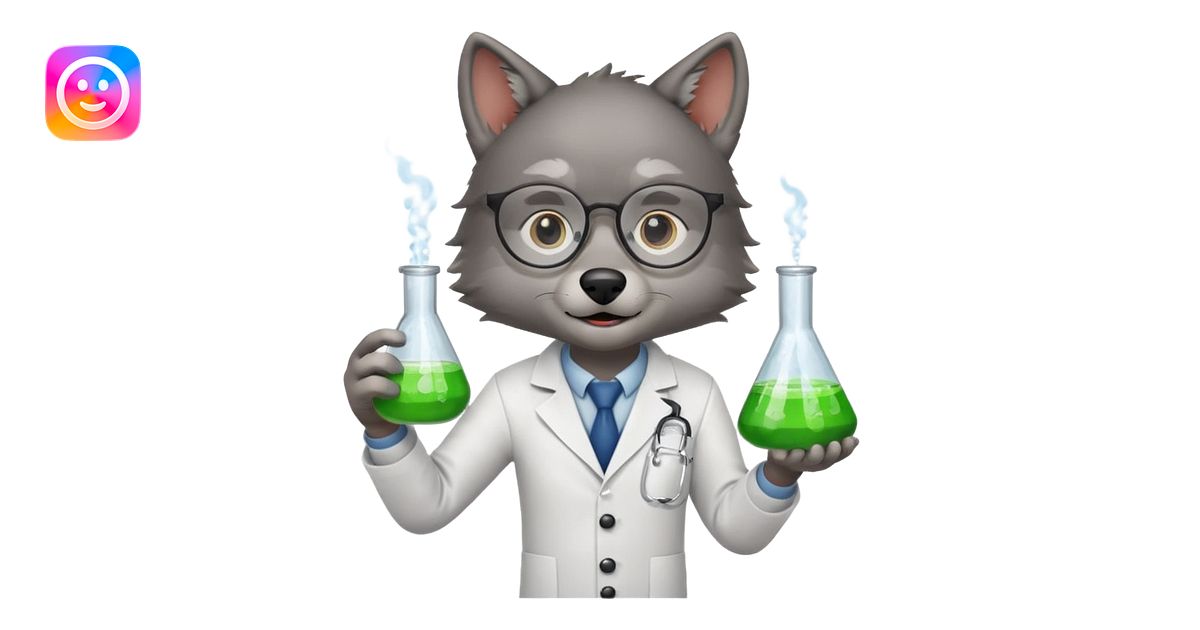 A wolf dressed as a scientist emoji | AI Emoji Generator