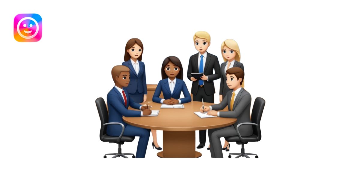 a group of coworkers in meeting room emoji | AI Emoji Generator