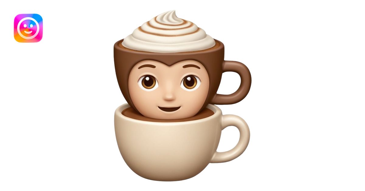 A 3D cartoon cappuccino cup with thick milk foam and light cocoa dust ...