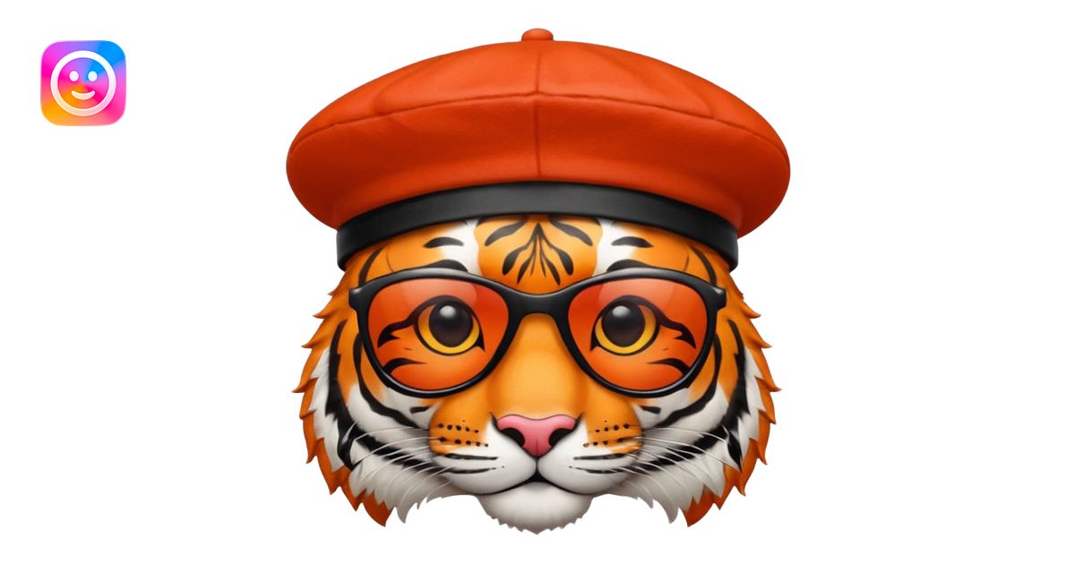 tiger in sunglasses with red berets emoji | AI Emoji Generator