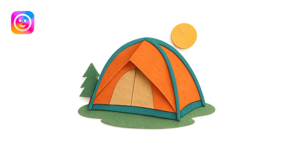 camping tent in paper craft style, layered paper details, classic dome ...