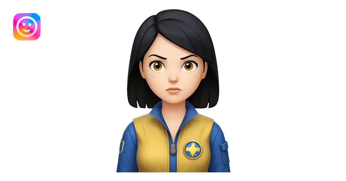Lucy (black hair) from the Fallout TV show emoji | AI Emoji Generator