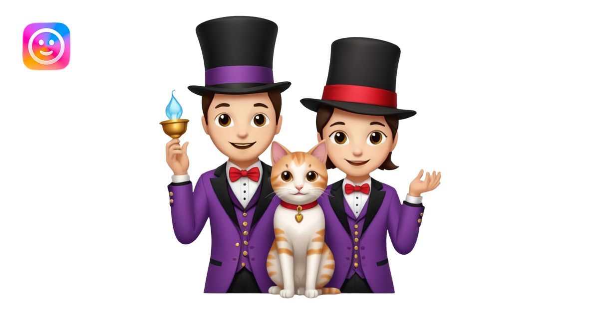 magician couple and their pet cat emoji | AI Emoji Generator