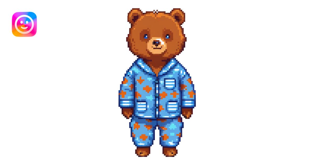 bear in blue pajamas pixel art illustration | AI Emoji Generator
