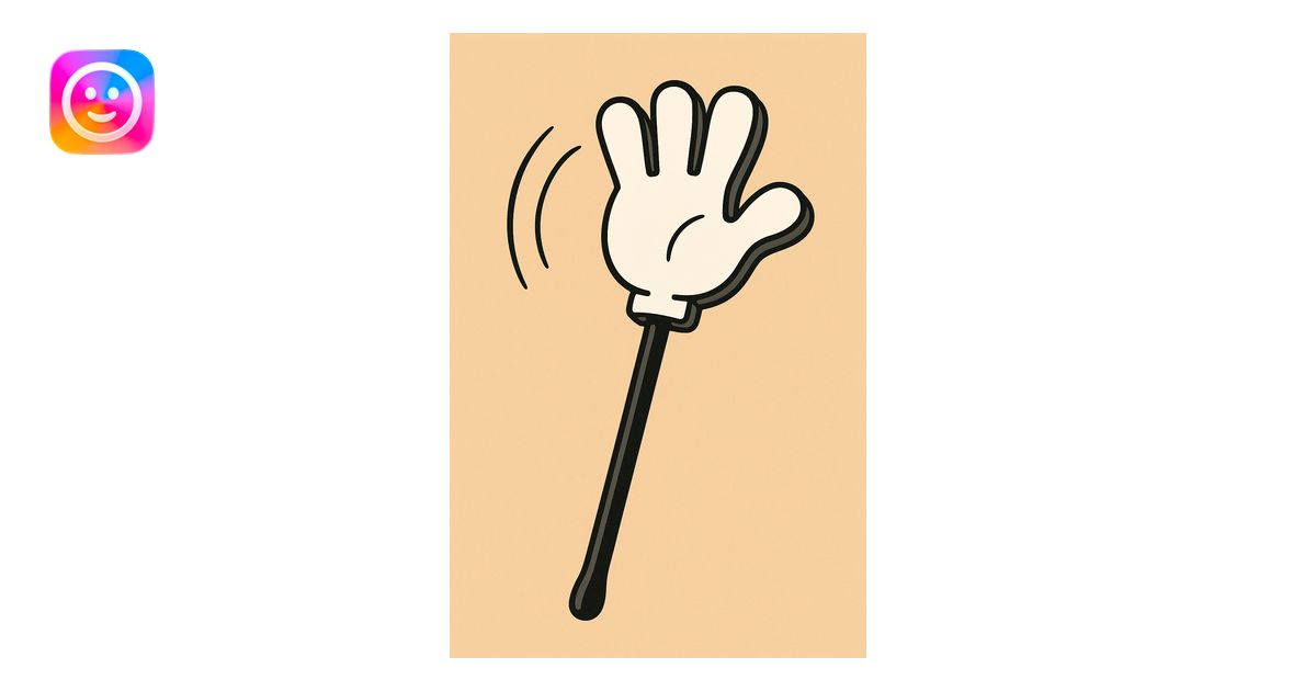 cartoon style slap hand toy with white palm, black stick, outlined in ...