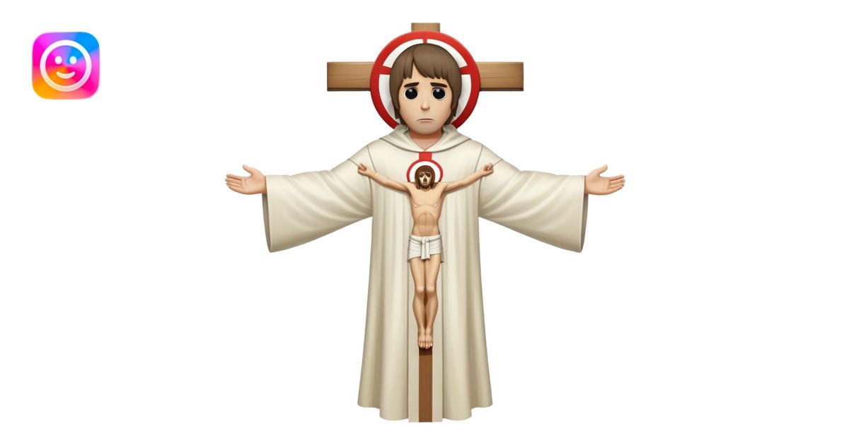 Crucified Liam Gallagher in the style of Jesus full body on cross with ...