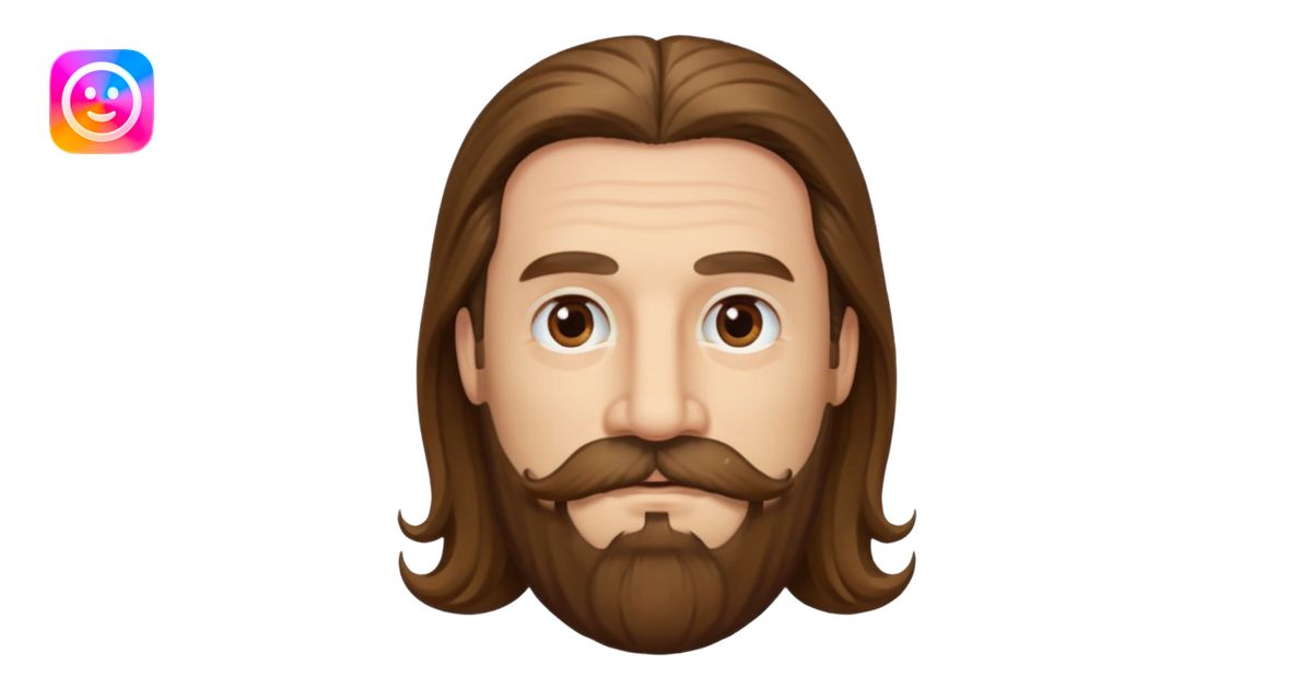 MID AGE MAN WITH LONG HAIR, MOUSTACH AND BEARD emoji | AI Emoji Generator