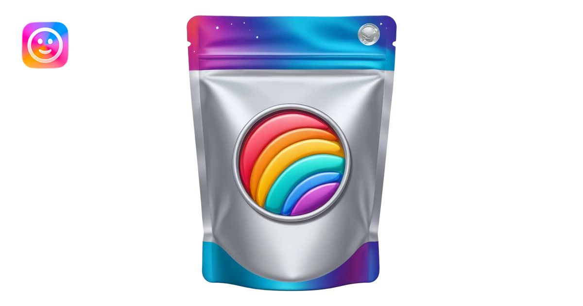 Space food pouch Bright, synthetic color label.. emoji | AI Emoji Generator